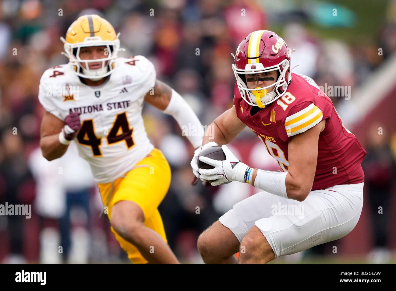 Iowa State tight end Benjamin Brahmer (18) runs from Arizona State ...