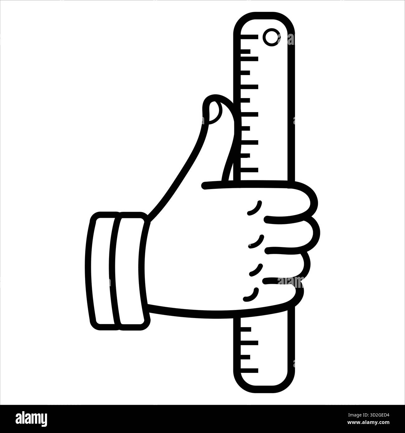 Thumbs up gesture holding a ruler for measurement and approval Stock ...