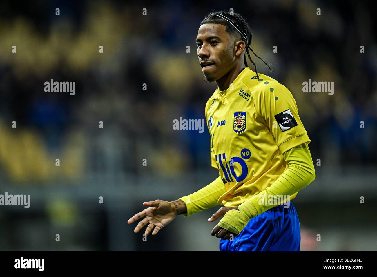 Beveren's Jearl Margaritha celebrate after scoring during a soccer game ...
