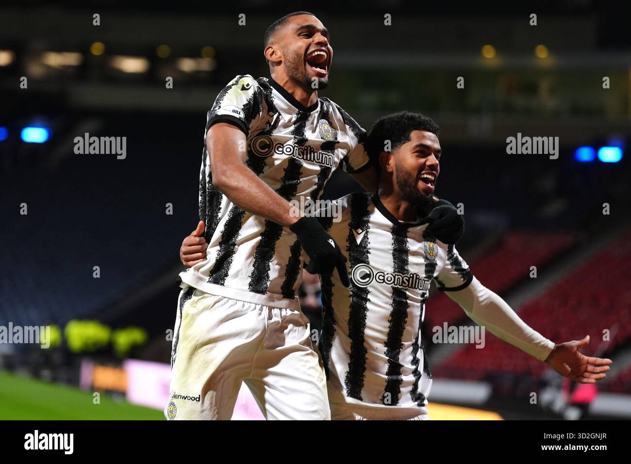 St Mirren's Mikael Mandron and St Mirren's Miguel Freckleton celebrate ...