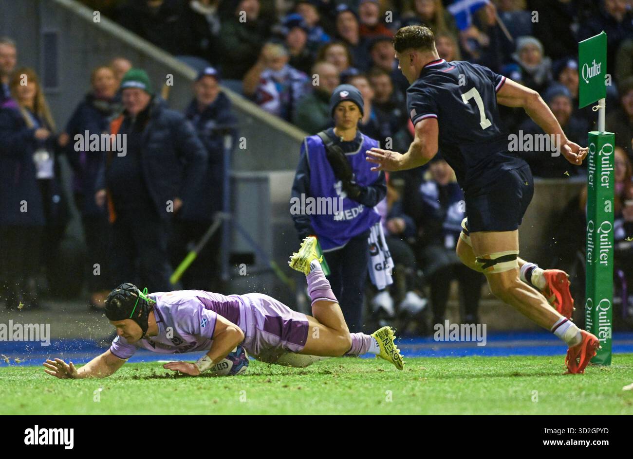 Edinburgh, Scotland, 1st November 2025. Darcy Graham of Scotland scores ...
