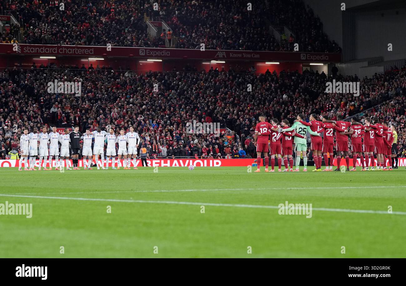 The players stand to mark Remembrance Day ahead of the Premier League ...