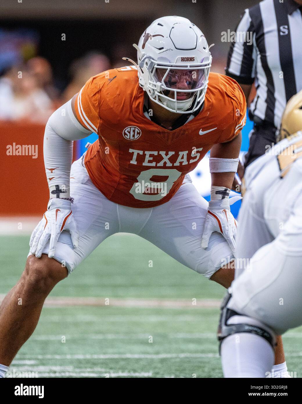 Nov 1, 2025. Trey Moore (8) of the Texas Longhorns in action vs the ...