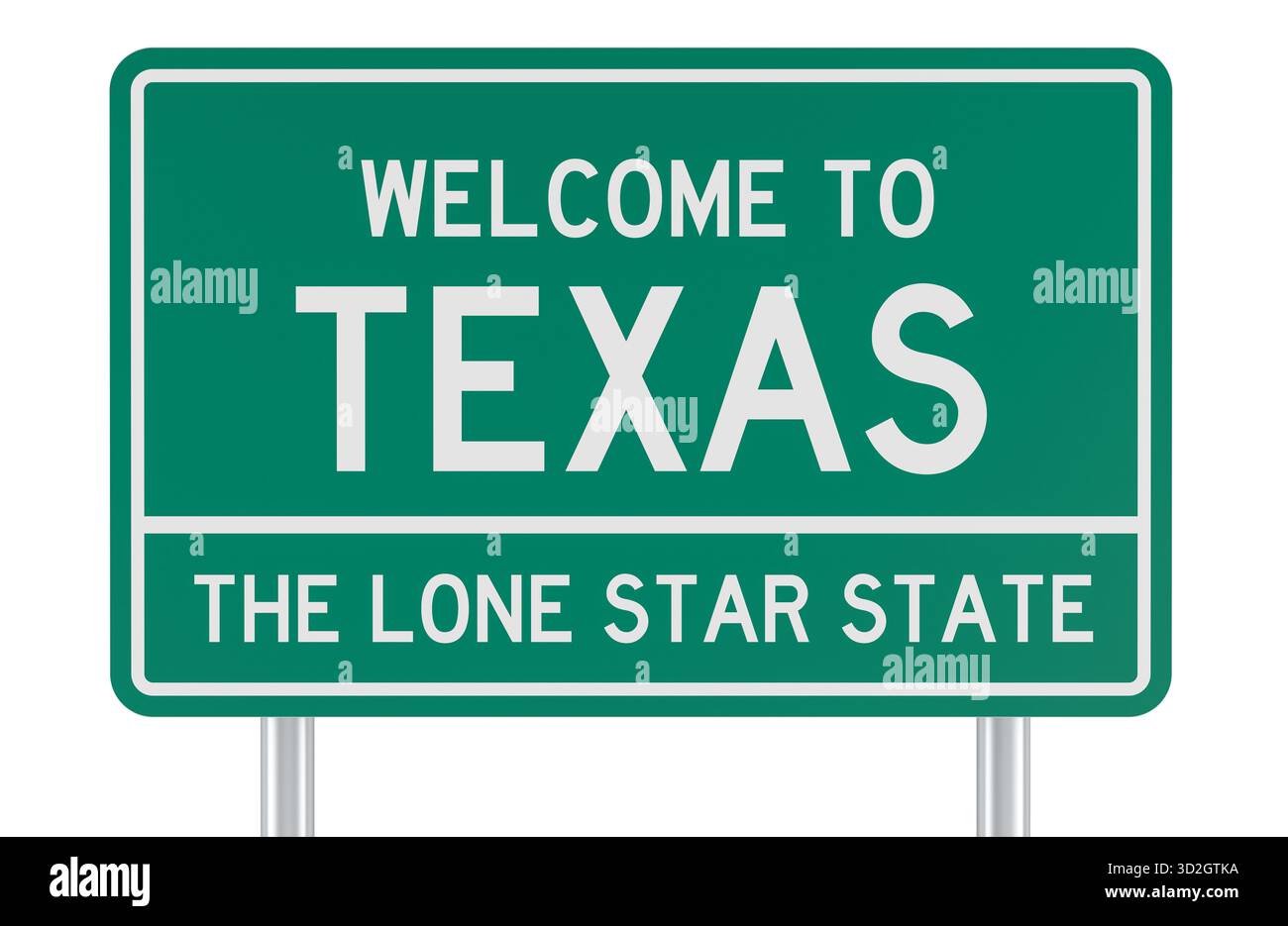 Welcome to Texas, green road sign. 3D rendering isolated on white ...