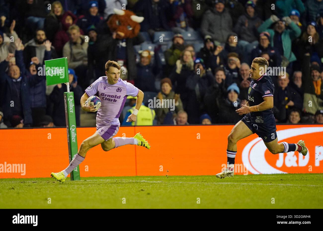 Scotland's Jamie Dobie crosses the line to score a try during the ...