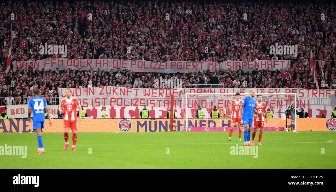 Fans supporters Bayern with a banner against the police Munich ...
