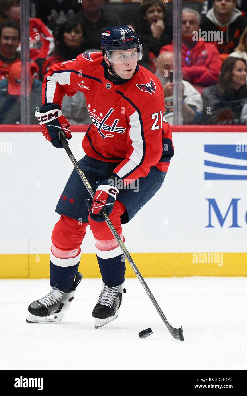 Washington Capitals center Aliaksei Protas (21) in action during the ...