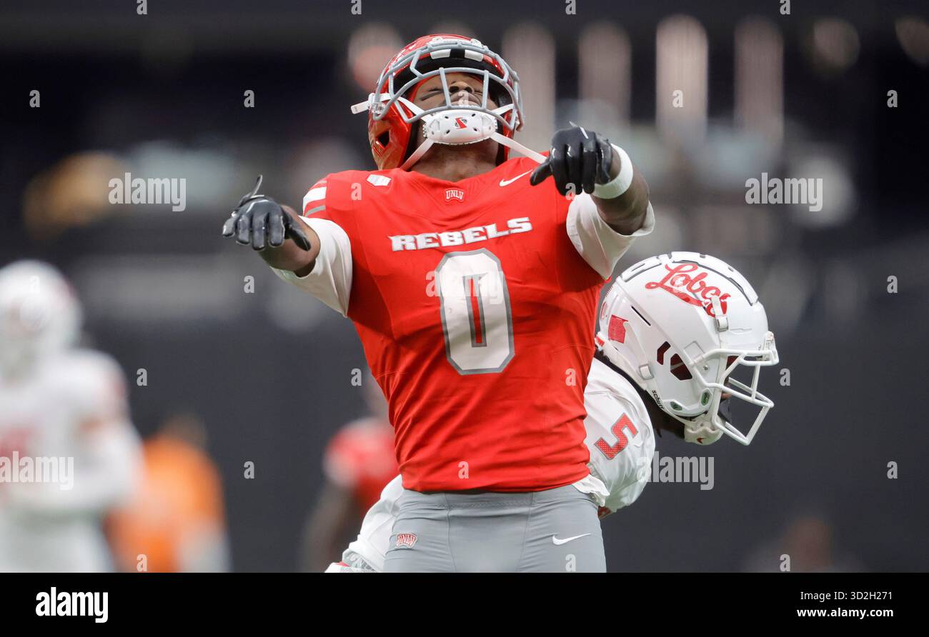 UNLV wide receiver Troy Omeire (0) celebrates after a pass reception ...