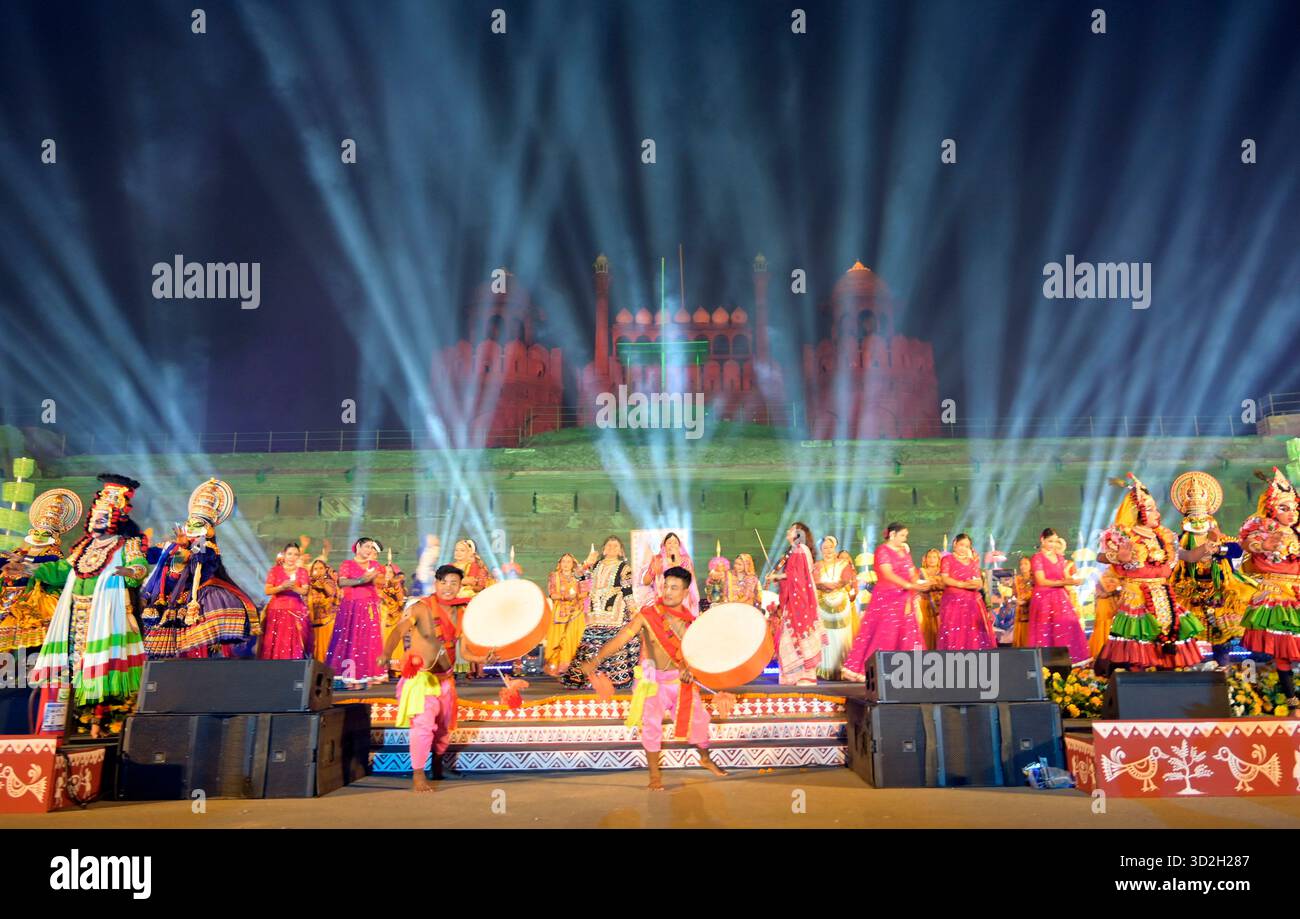 NEW DELHI, INDIA - NOVEMBER 1: Folk Artists and school students perform ...
