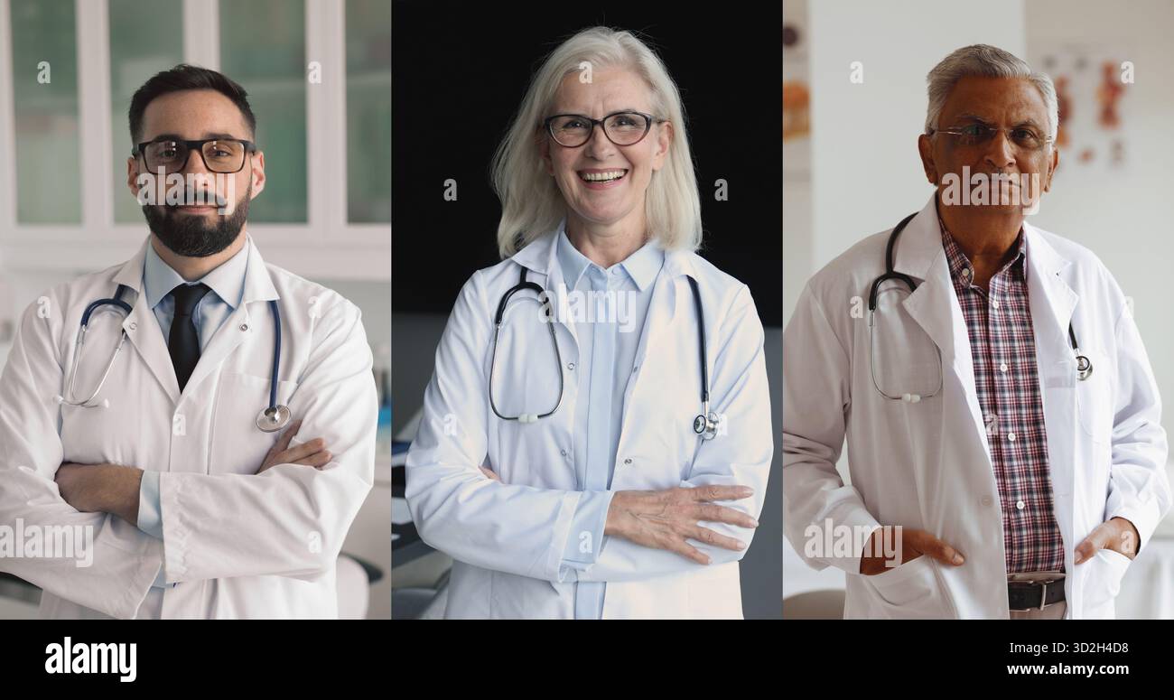 Collage three young older doctors hi-res stock photography and images ...