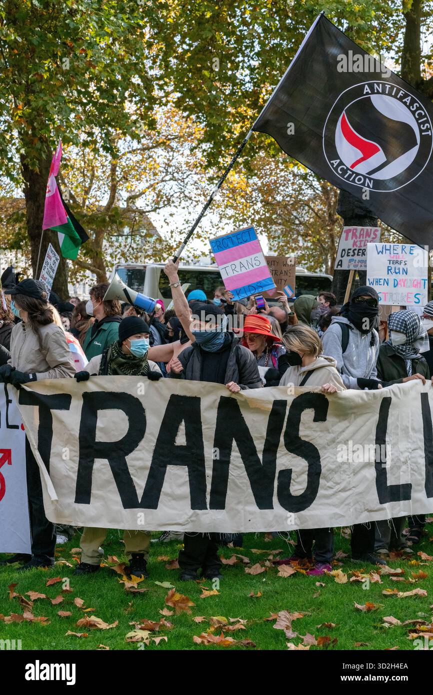 London, UK. 1 November, 2025. Transgender people and allies rally near ...