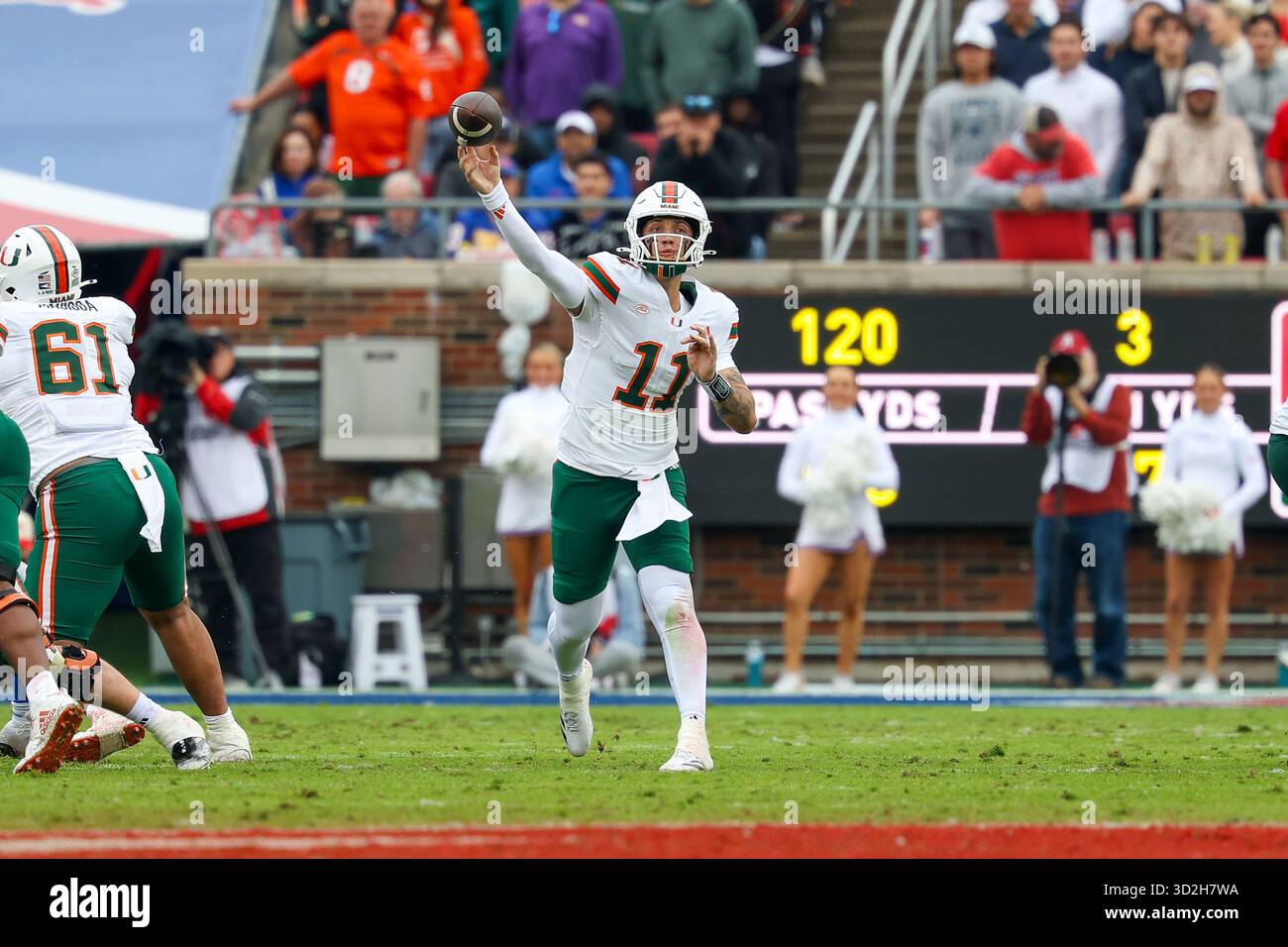 November 1, 2025: Miami Hurricanes quarterback Carson Beck (11) throws ...