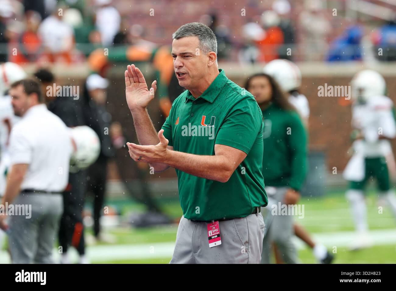 November 1, 2025: Miami Hurricanes head coach Mario Cristobal cheers on ...