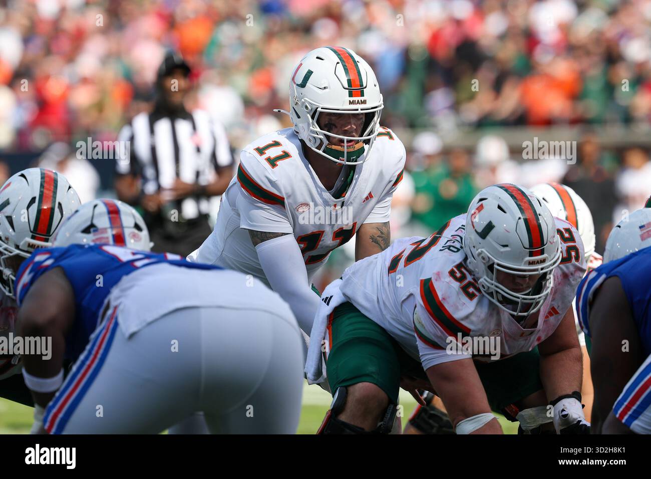 November 1, 2025: Miami Hurricanes quarterback Carson Beck (11) awaits ...