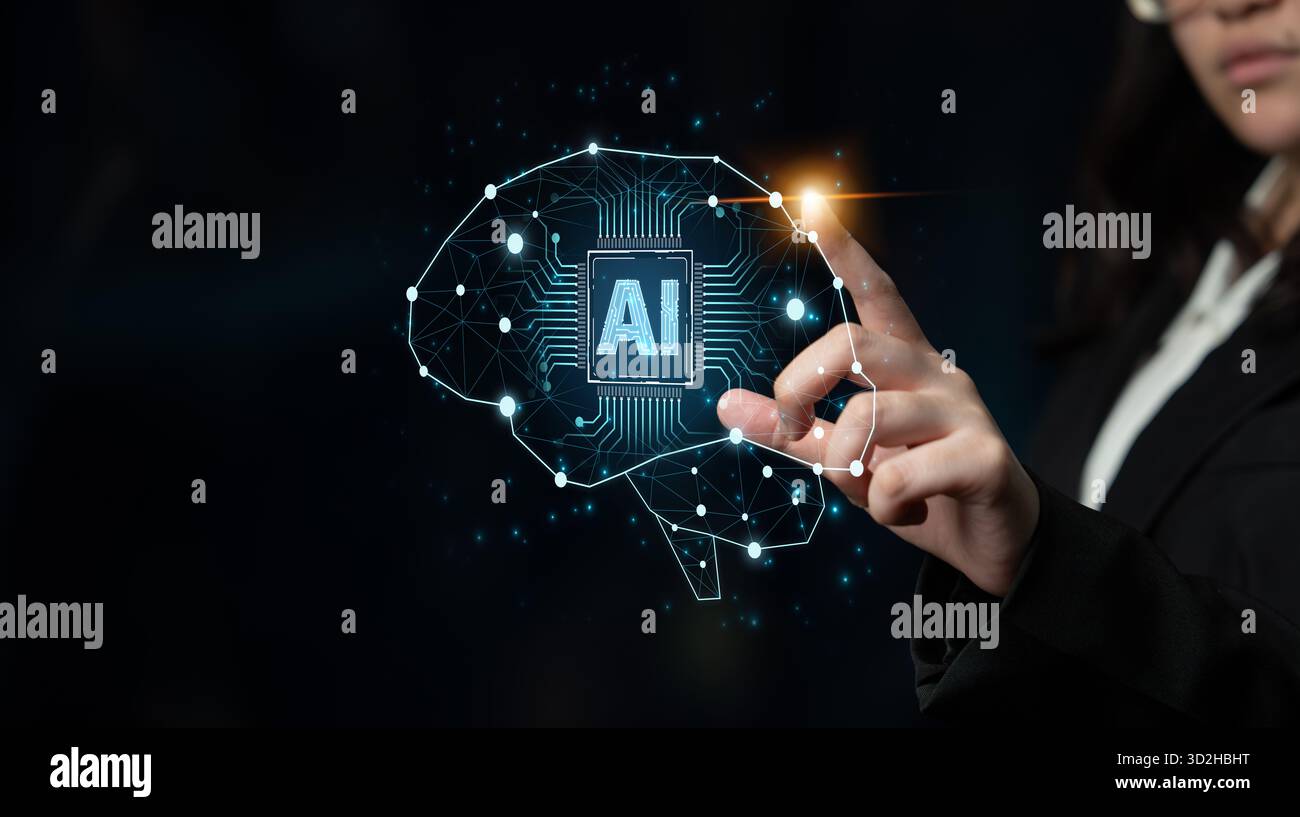 A concept of a deep learning neural network. The AI processor acts as ...