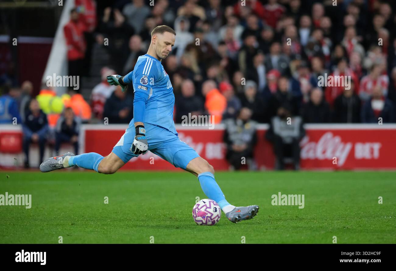 Matz Sels of Nottingham Forest seen in action during the Premier league ...