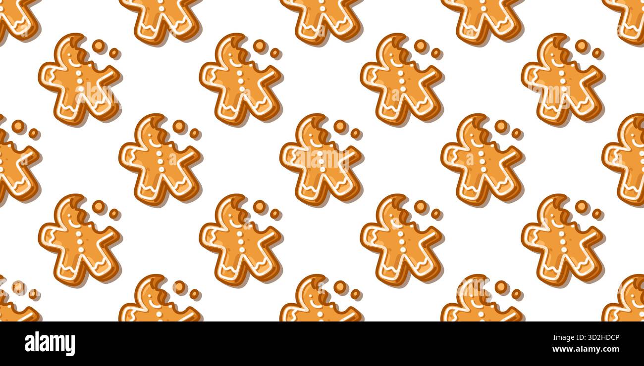 Seamless Bitten Gingerbread Man Pattern with cartoon cookies decorated ...