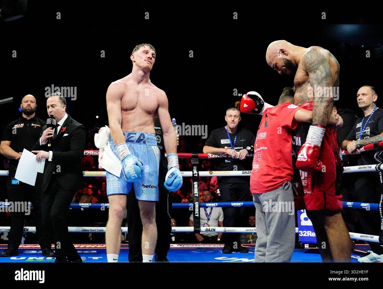 Lyndon Arthur (right) celebrates with his son after winning their EBU ...