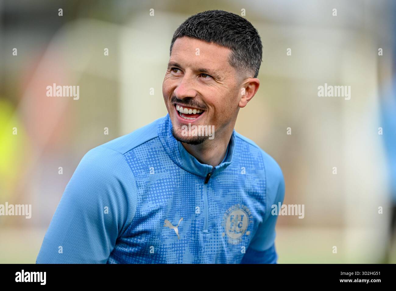 Ronan Coughlan of Fleetwood Town smiling during the warm up during the ...