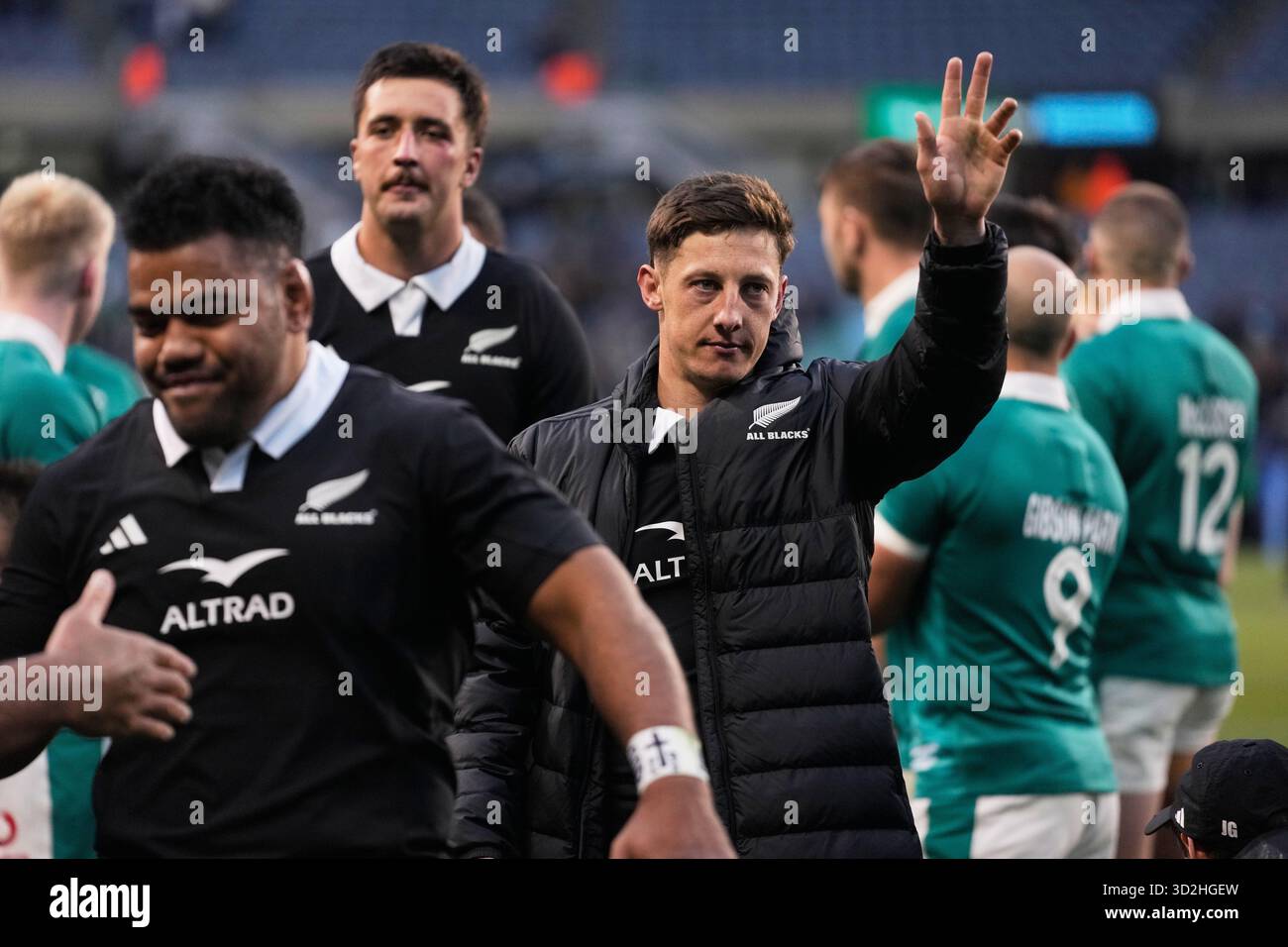 New Zealand's Cam Roigard waves following the rugby international ...