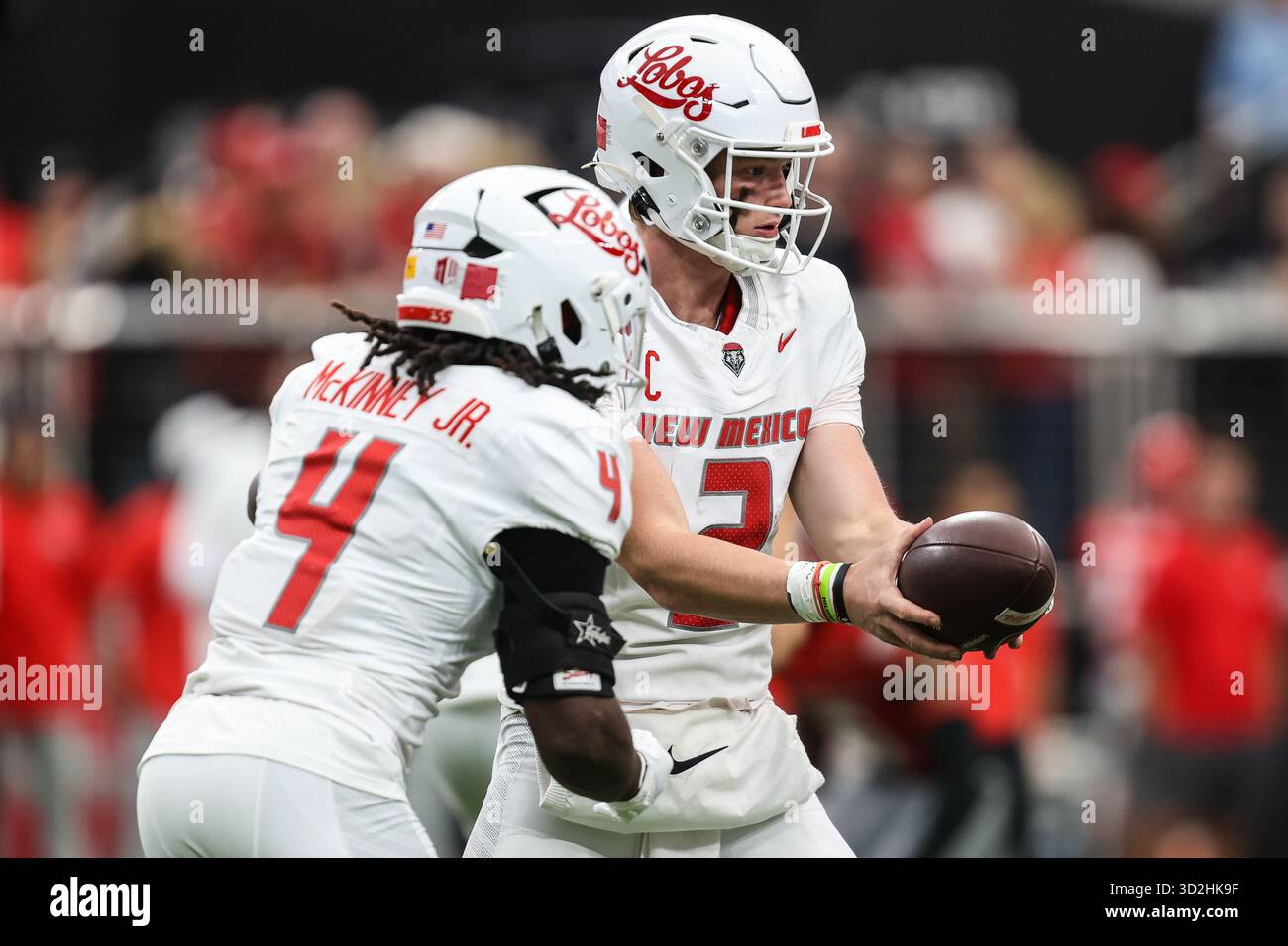 November 1, 2025: New Mexico Lobos quarterback Jack Layne (2) hands the ...