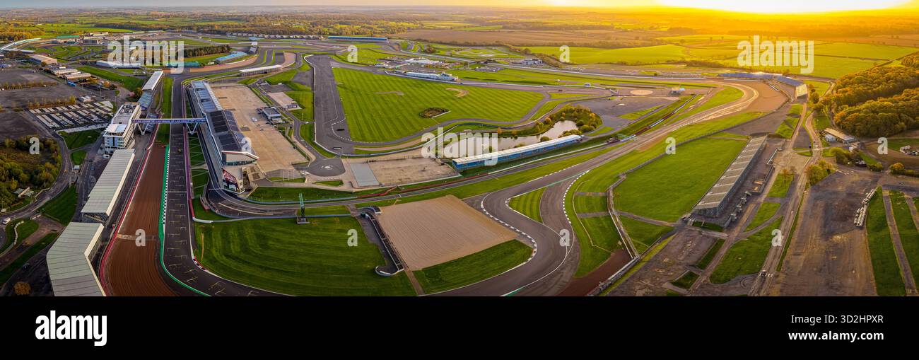 Aerial view of Silverstone Circuit in early morning light, featuring ...