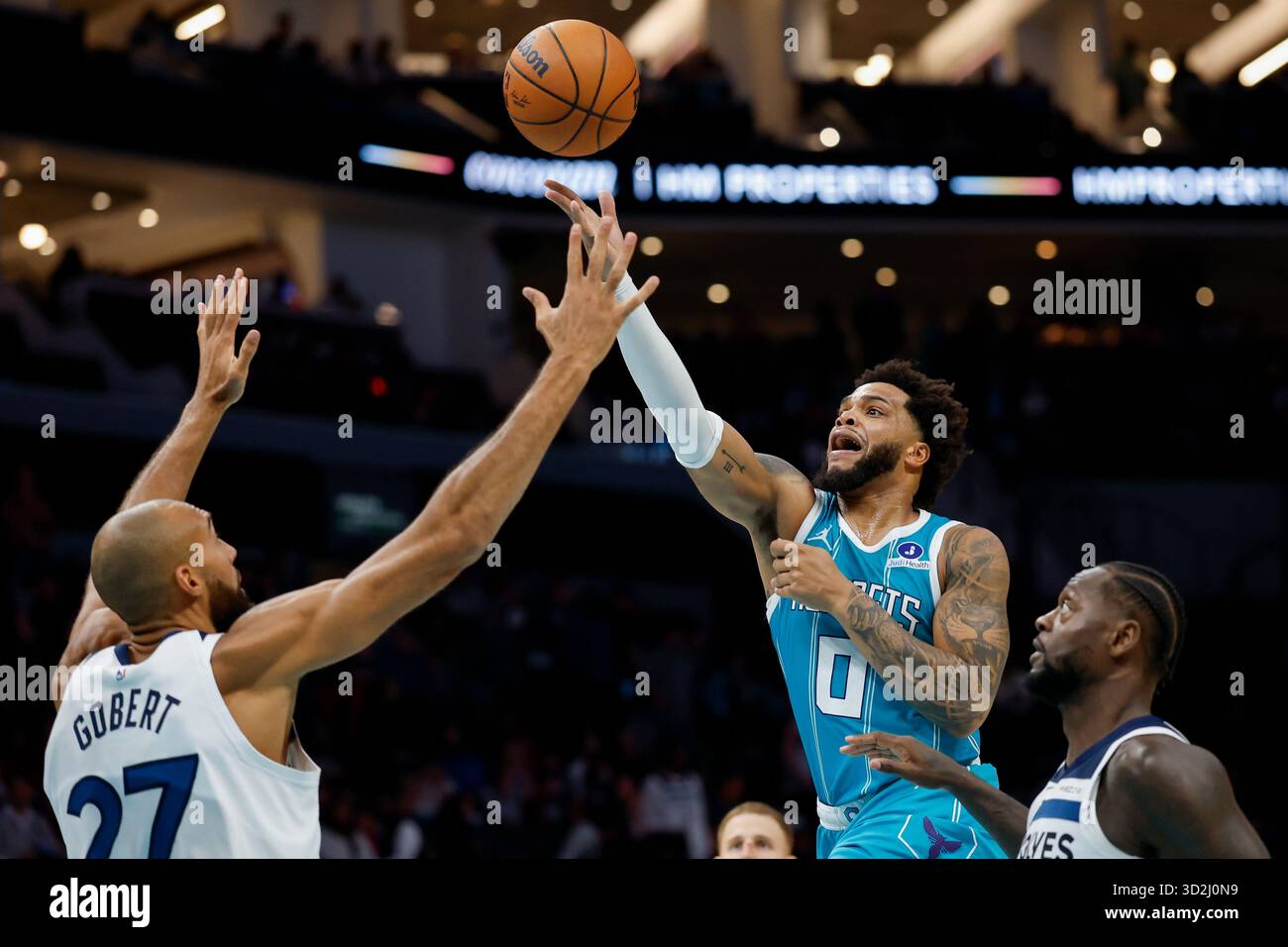 Charlotte Hornets forward Miles Bridges (0) shoots against Minnesota ...