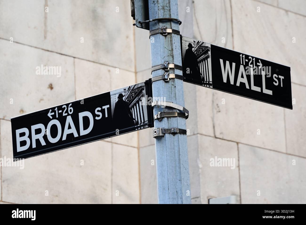 These are street signs outside the New York Stock Exchange in New York ...