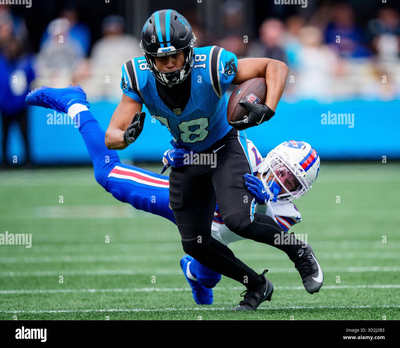 Buffalo Bills cornerback Taron Johnson (7) tackles Carolina Panthers ...