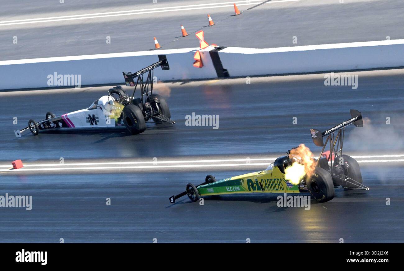 LAS VEGAS, NV - NOVEMBER 01: Top Fuel drivers Dan Mercier, far lane ...