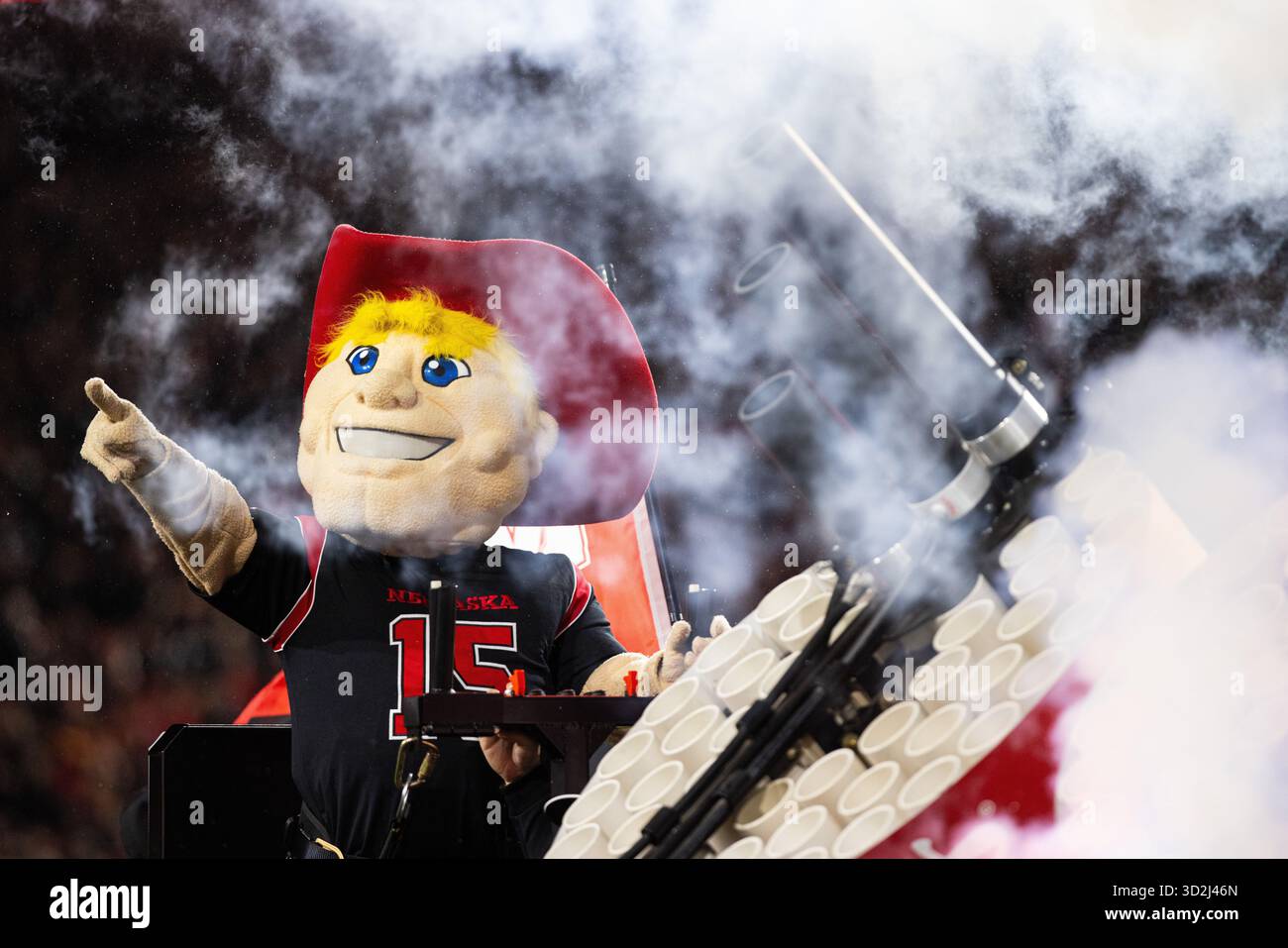 LINCOLN, NE - NOVEMBER 01: Nebraska mascot Herbie Husker rides on the T ...