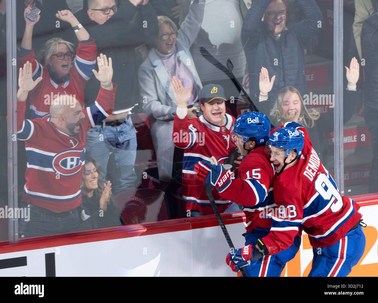Montreal Canadiens' Alex Newhook (15) celebrates his game-winning goal ...
