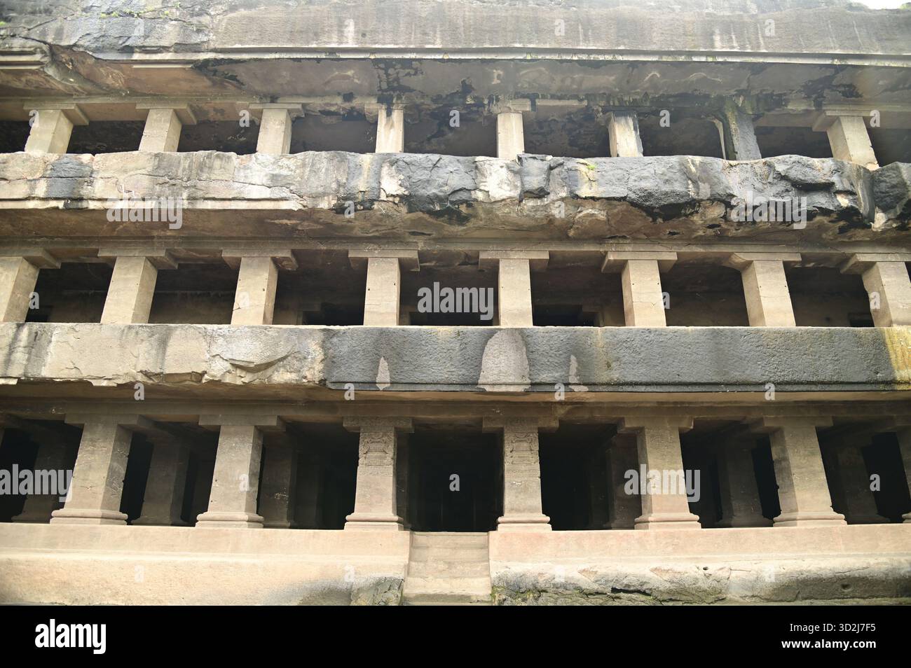 The entrance to Cave No. 12 in the Buddhist Ellora Caves, Elora, a ...