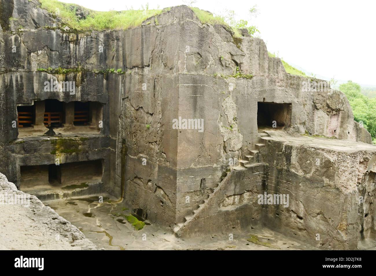 The entrance to Cave No. 12 in the Buddhist Ellora Caves, Elora, a ...