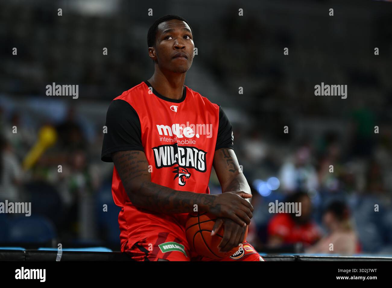 Kristian Doolittle of the Wildcats warms up ahead of the NBL Round 7 ...