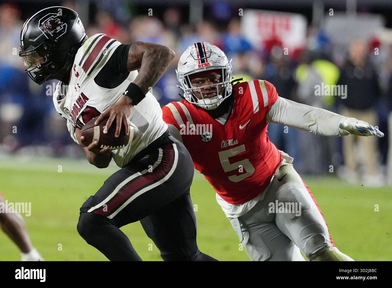 South Carolina quarterback Lanorris Sellers (16) is pursued by ...