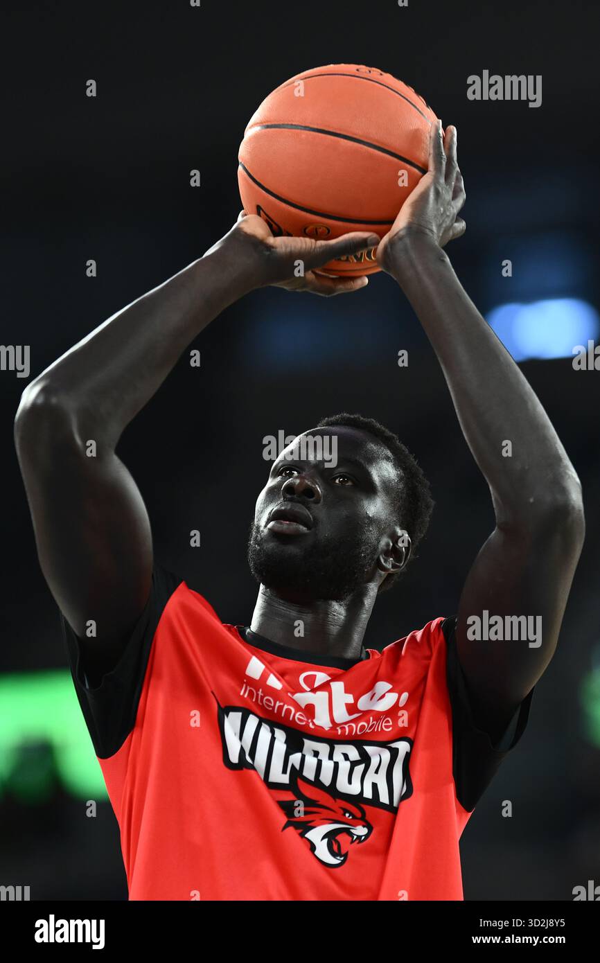 Jo Lual-Acuil Jr of the Wildcats warms up ahead of the NBL Round 7 ...