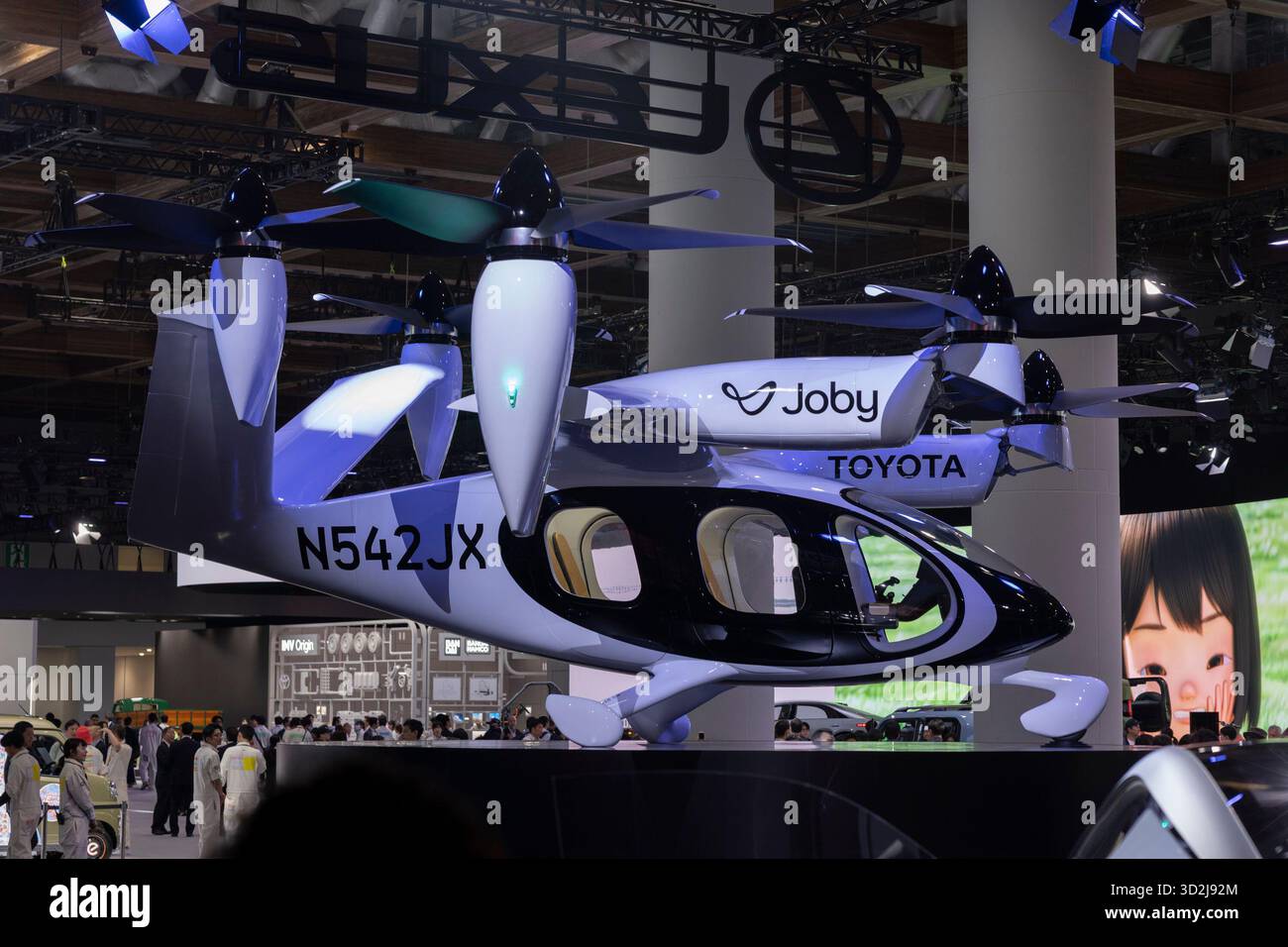 Flying vehicle Toyota Joby N542JX on display at Japan Mobility Show ...