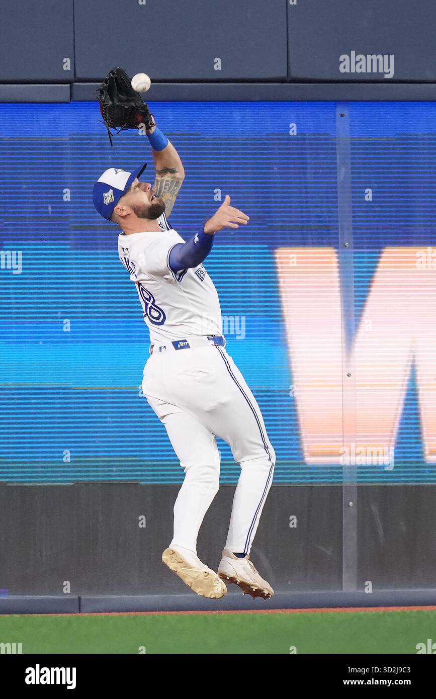 Toronto Blue Jays left fielder Nathan Lukes (38) makes a catch for an ...