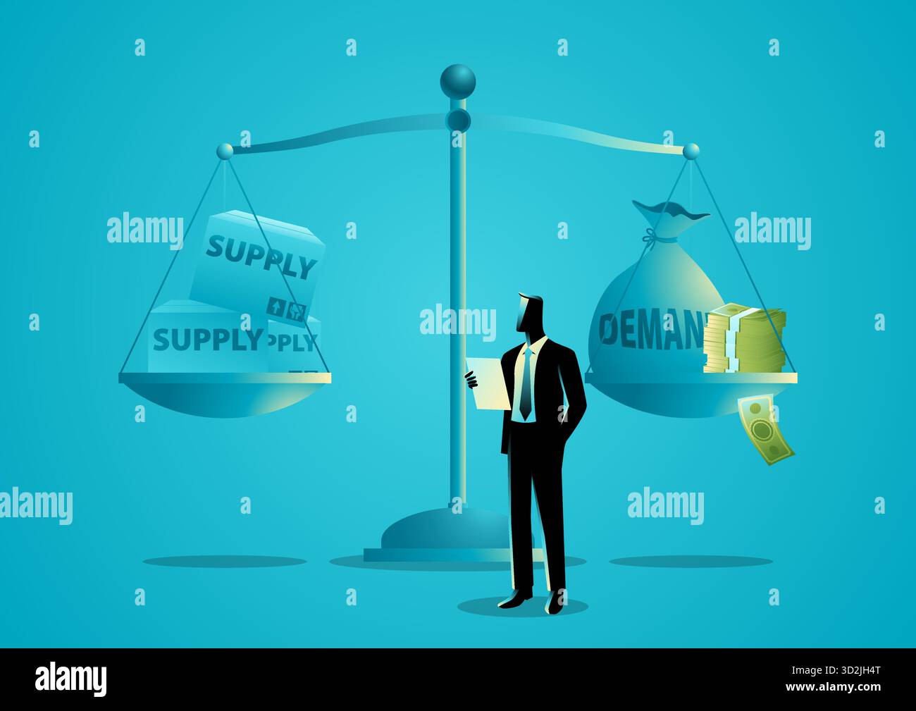 Businessman analyzing supply and demand balance, economic concept ...