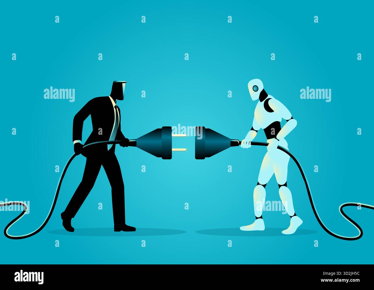 Businessman and Robot Connecting Plugs, human AI collaboration concept ...