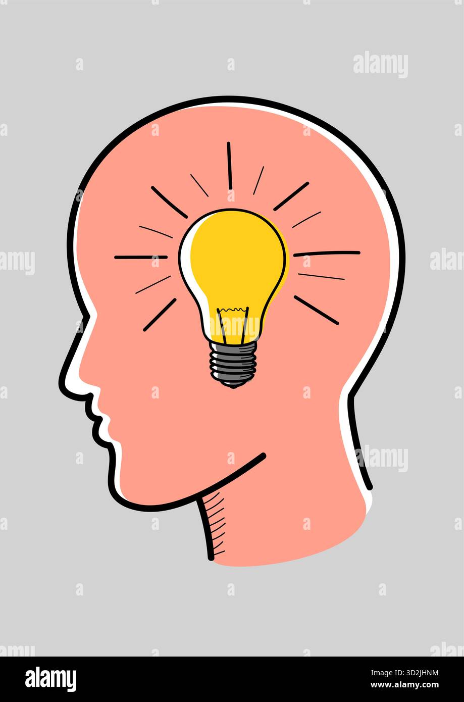 Creative thinking concept, vector illustration of a human head with a ...