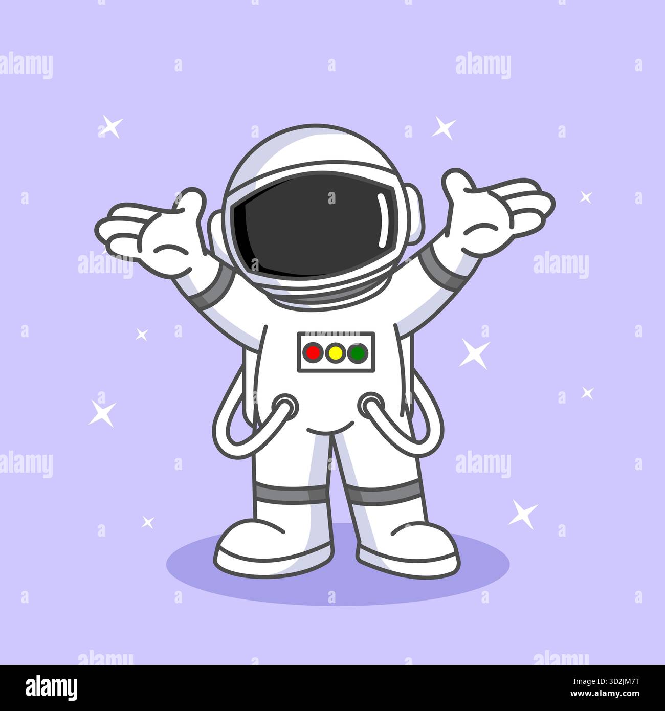 Cute Astronaut Raising Both Hands Joyfully Vector Illustration Cartoon ...