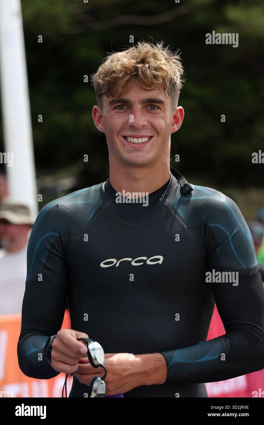 Elias Leimer, of Switzerland, at the 2025 Junior World Triathlon ...