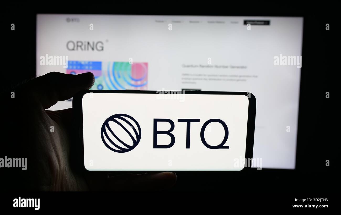 In this photo illustration, a cellphone with the logo of quantum tech ...