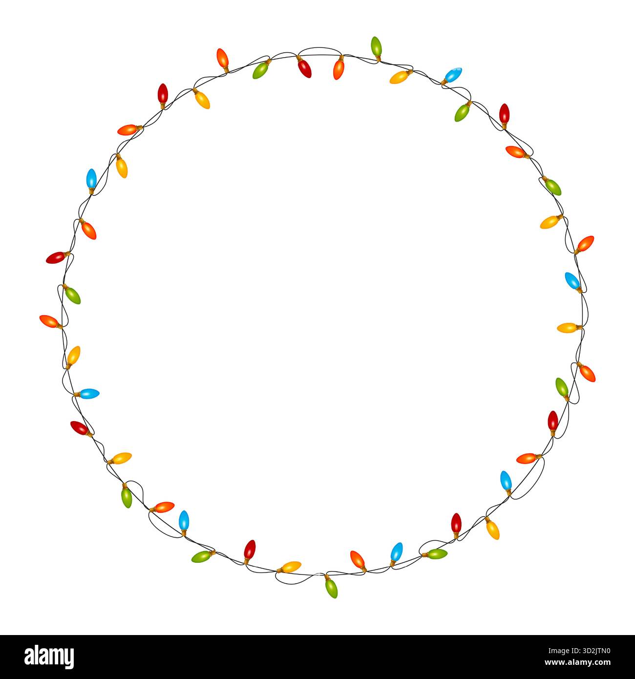 Round frame made of a festive garland with multicolored light bulbs ...