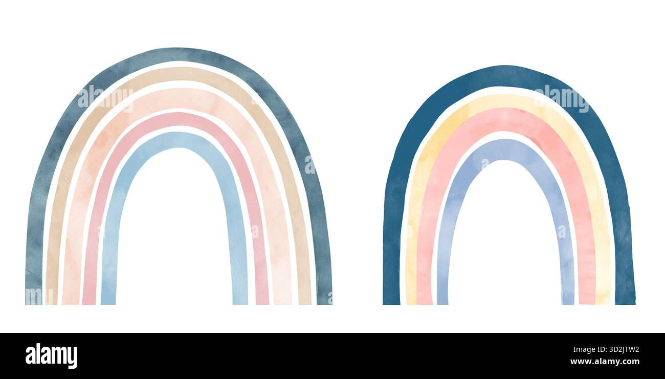 Autumn rainbow with delicate red and yellow stripes. Watercolor digital ...