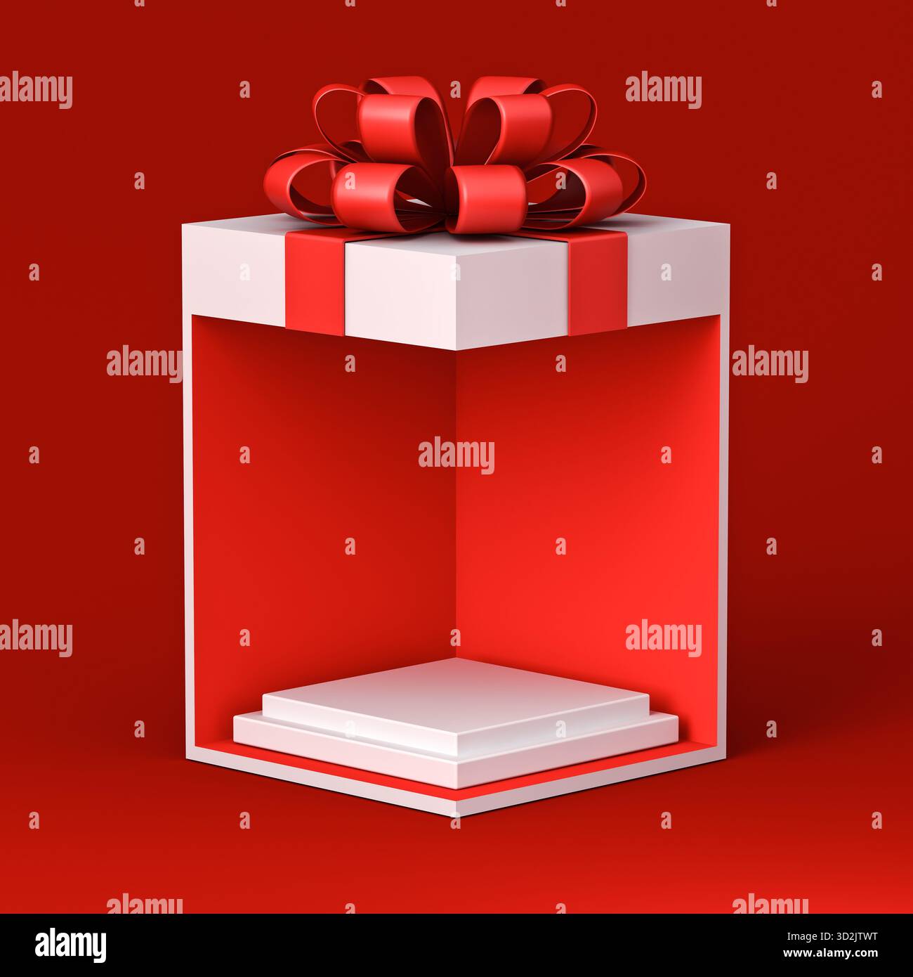 Blank white squares podium pedestals in exhibition booth gift box ...