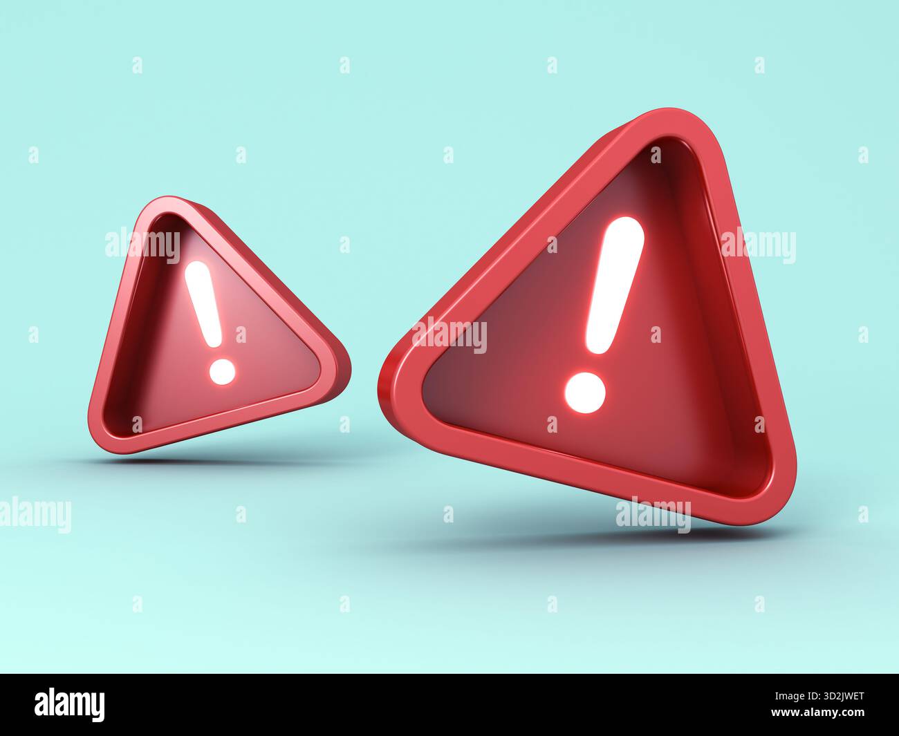 3d red hazard warning attention sign box with white neon light ...