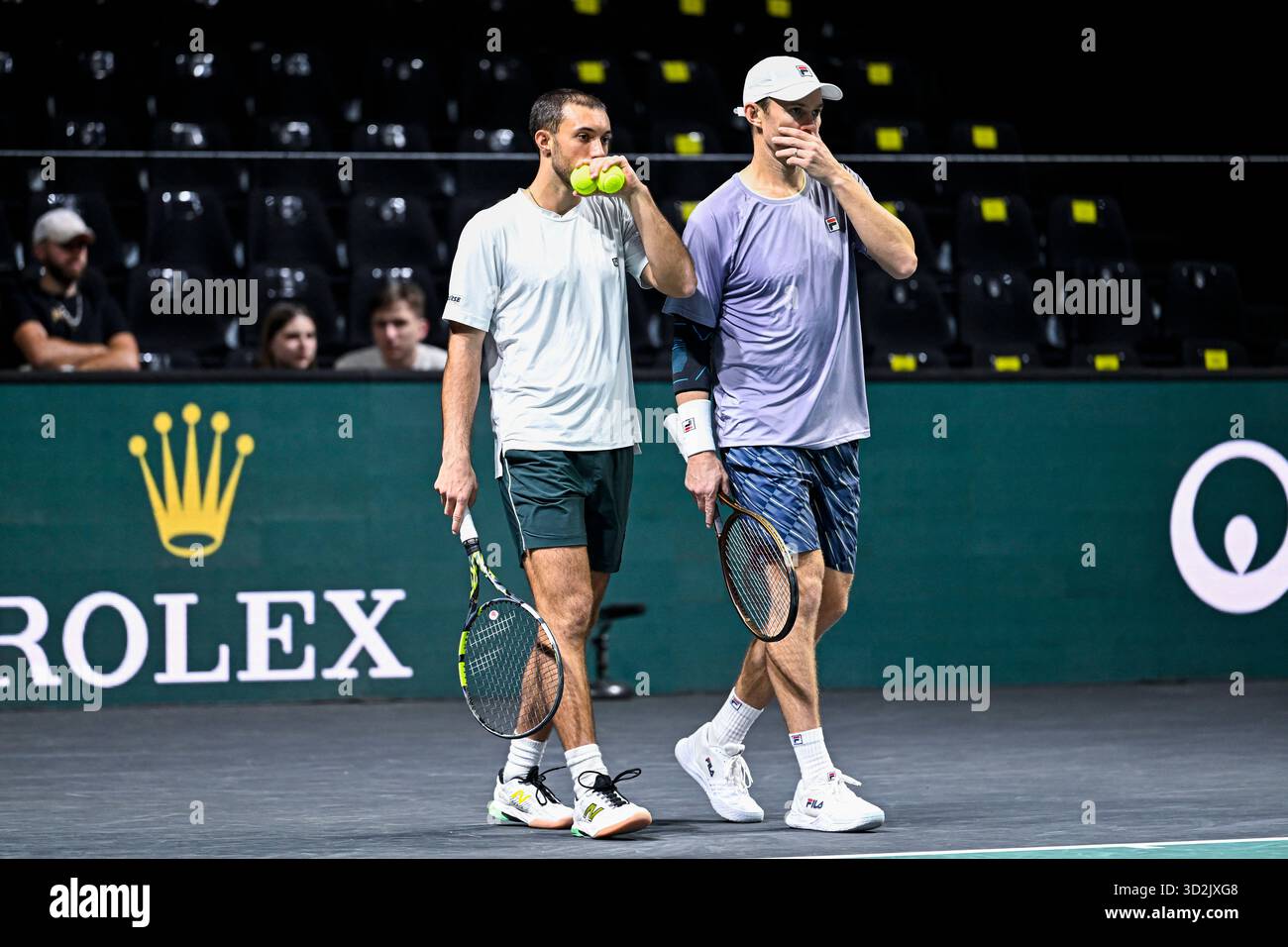 Lloyd Glasspool and Julian Cash during a doubles match the Rolex Paris ...